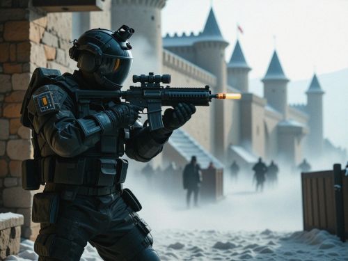 AIFusionArt - Realistic Soldier dual wielding a futuristic submachine ...