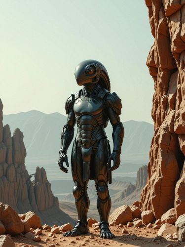 AIFusionArt - large alien with reddish leathery skin, alien has small ...