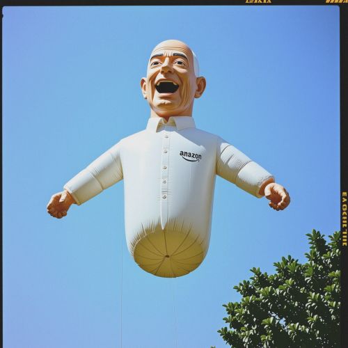 AIFusionArt - an inflatable sculpture of jeff bezos floating in the air ...