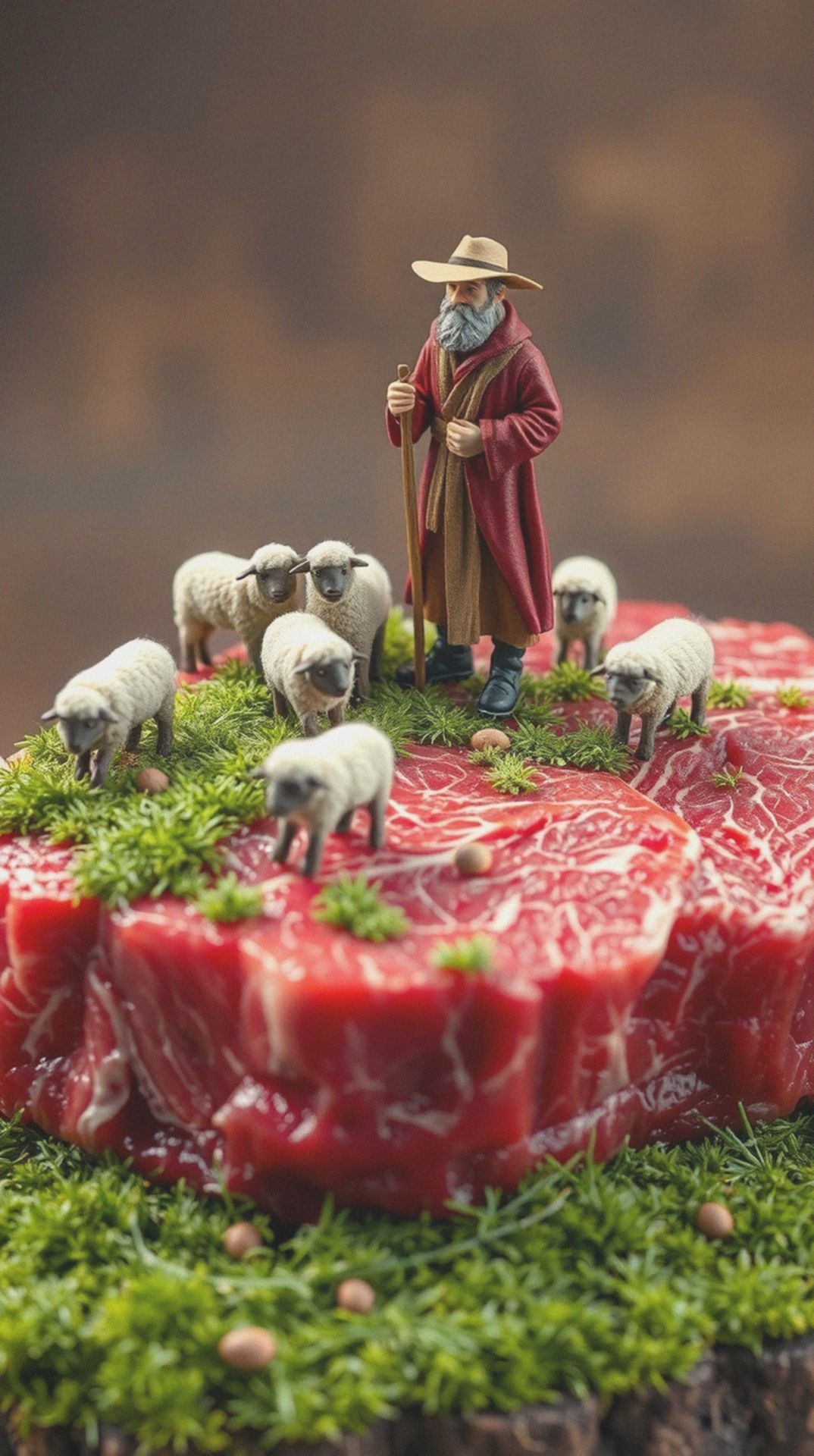 A stunningly detailed, hyper-realistic miniature scene blending nature ...