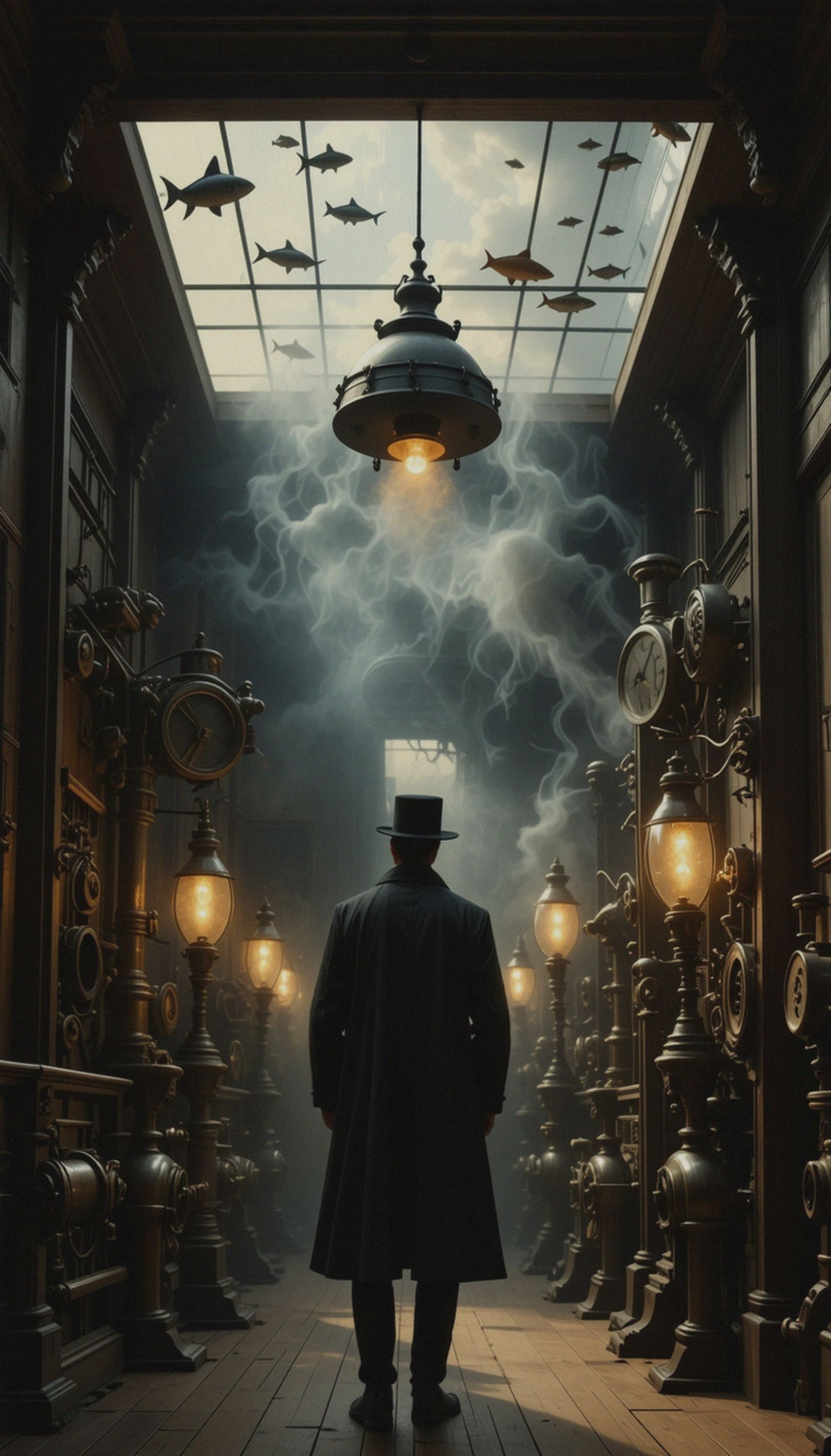 In the dark room, there is an open square skylight on top of which ...