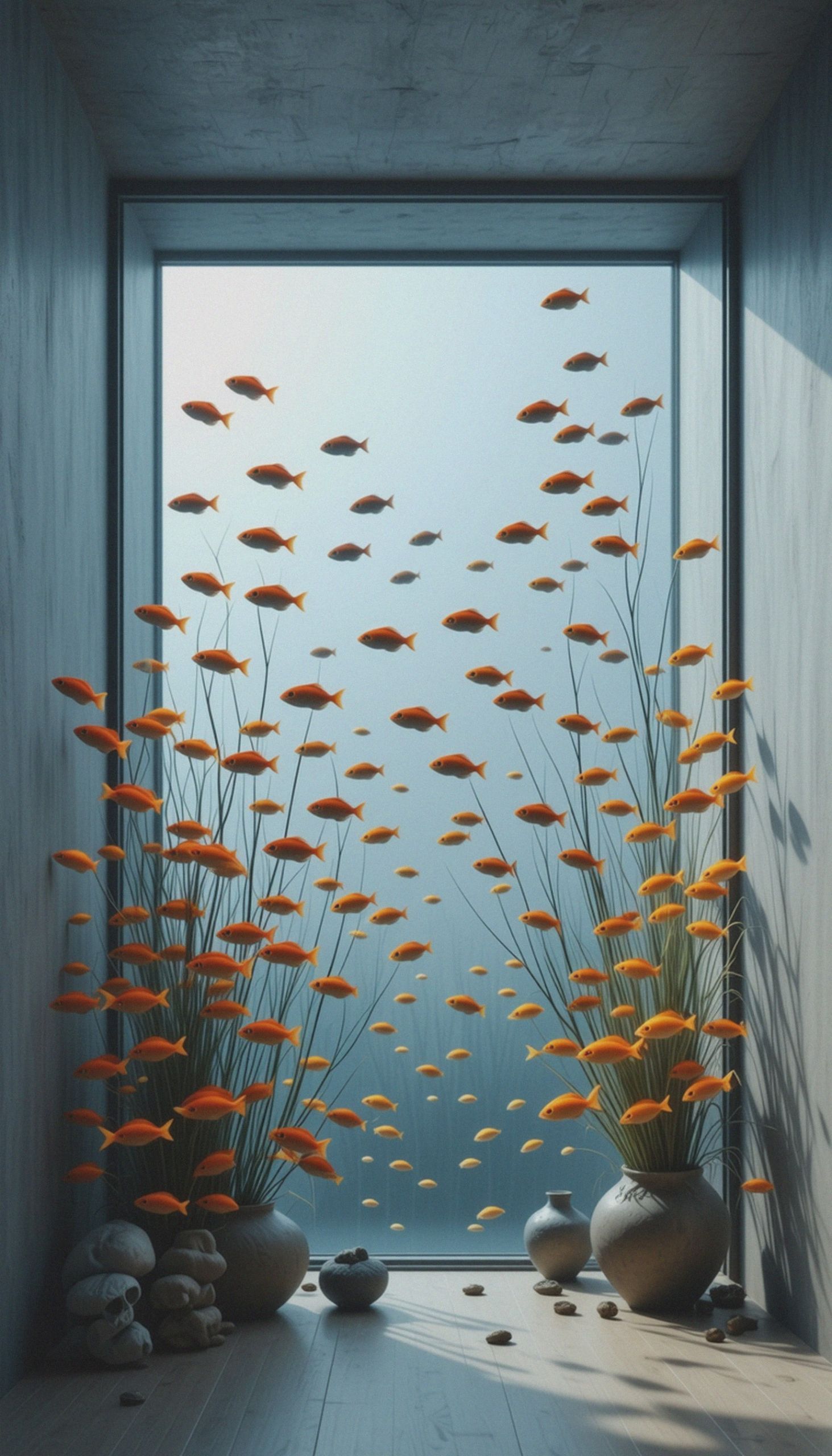 In the dark room, there is an open square skylight on top of which ...