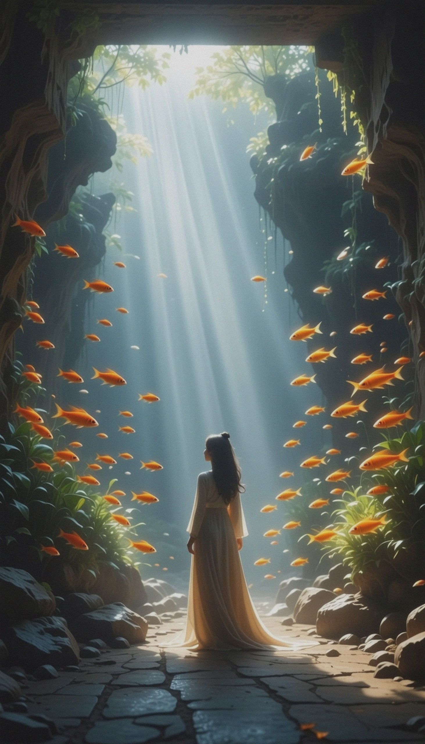 In the dark room, there is an open square skylight on top of which ...