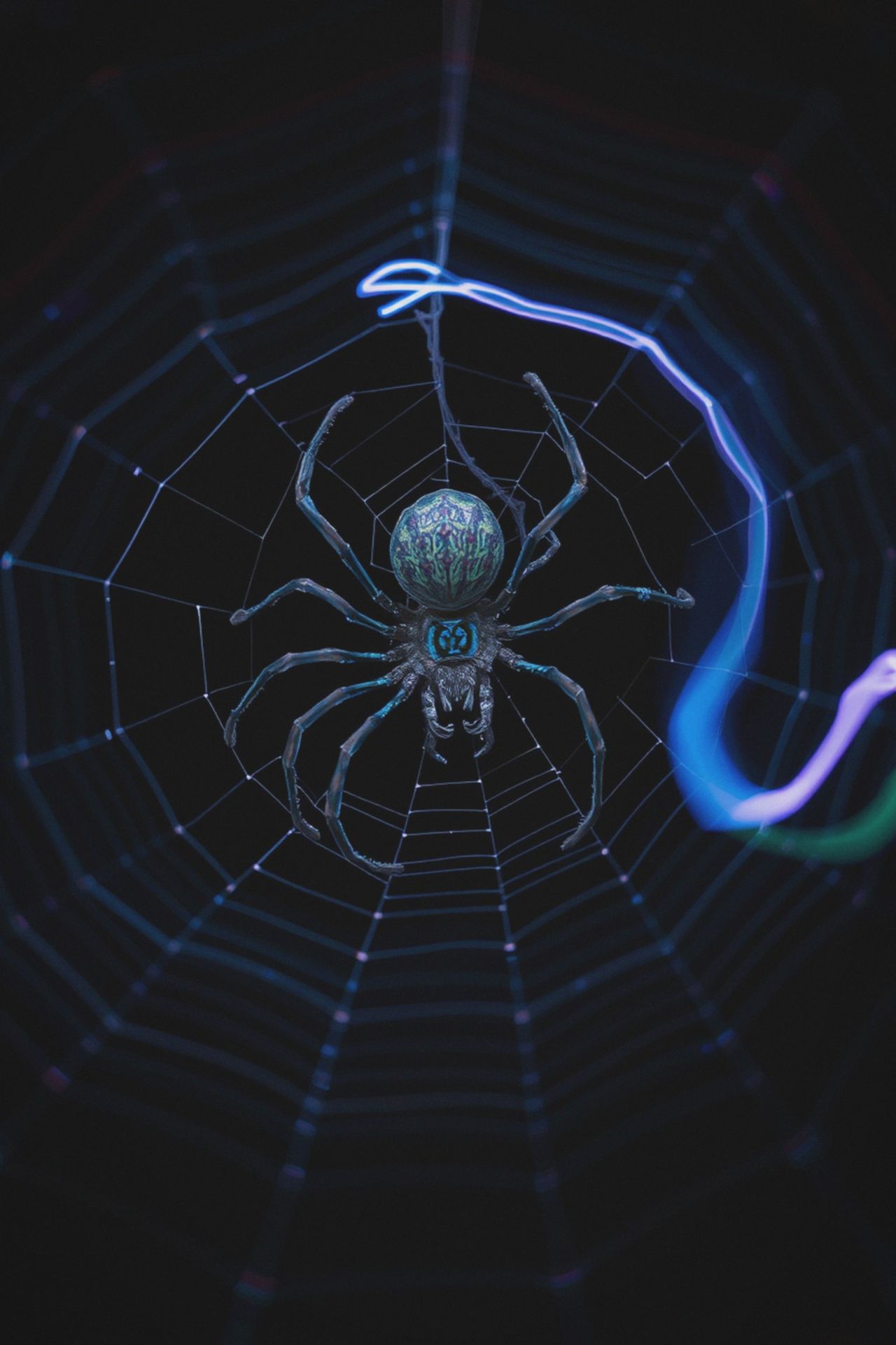 AIFusionArt - Create a true optical illusion, spider with a mutated head is in its web, V-Ray ...