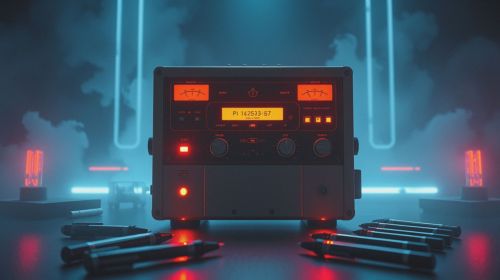 Get a close-up of a large, wide, vintage, unusual high-tech tube ...