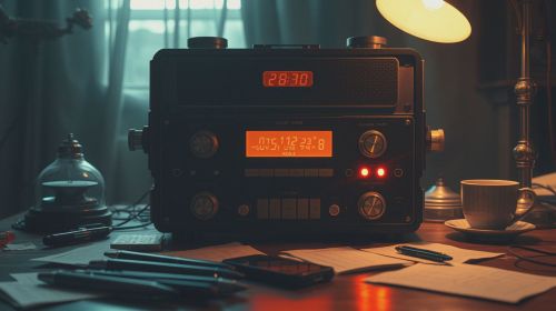 Get a close-up of a large, wide, vintage, unusual high-tech tube ...