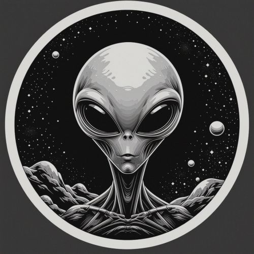 black and white vector style logo, grey alien, insignia, military patch ...