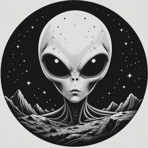 black and white vector style logo, grey alien, insignia, military patch ...
