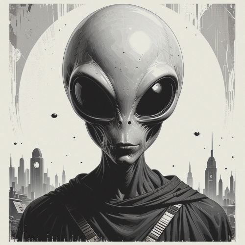 black and white vector style logo, grey alien, insignia, military patch ...