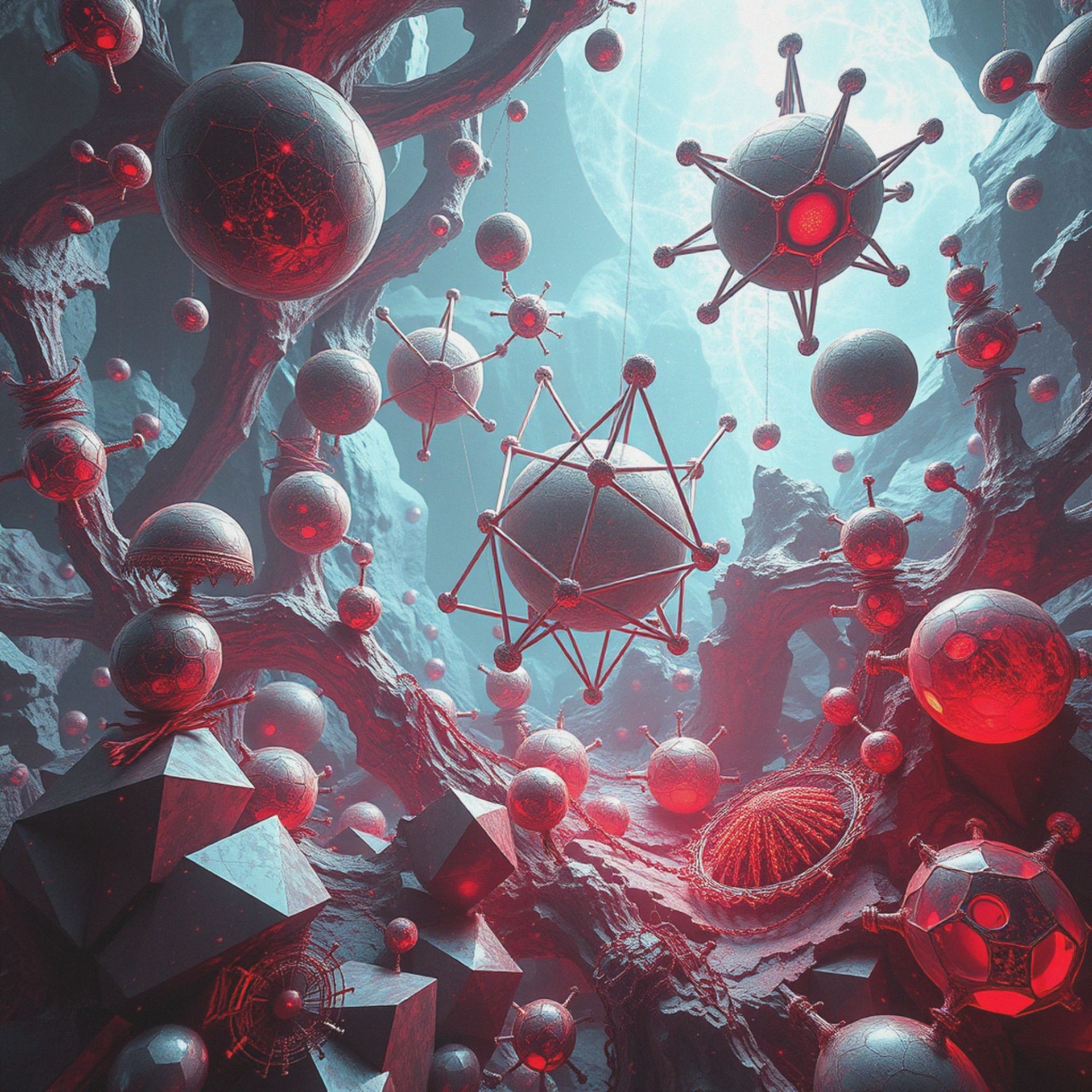 A fantastical scene where abstract algebraic structures take on ...