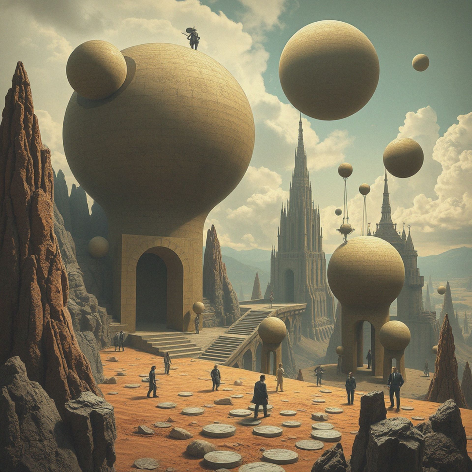 A fantastical scene where abstract algebraic structures take on ...