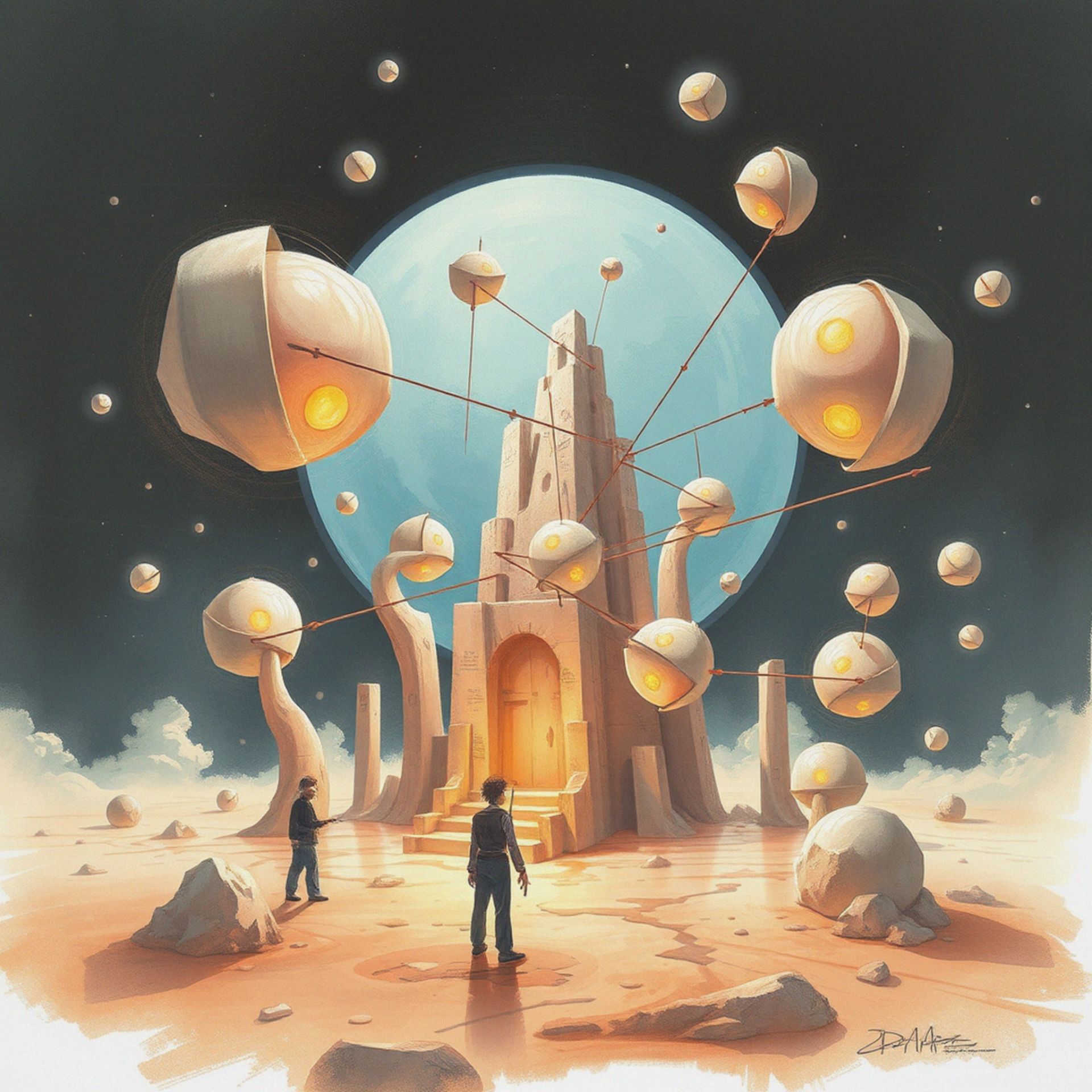 A fantastical scene where abstract algebraic structures take on ...