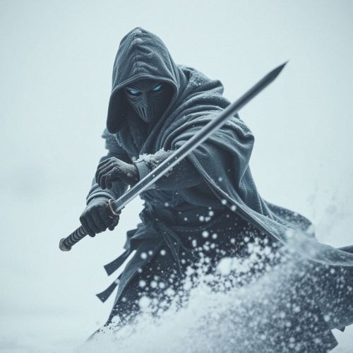 AIFusionArt - The masked warrior moves through the snow, his frost ...