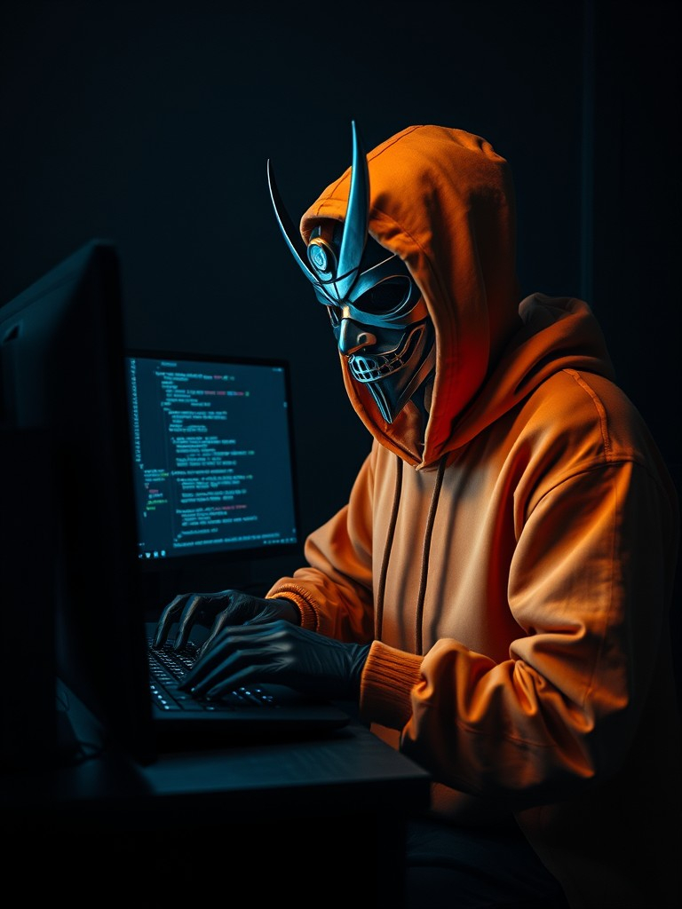 Create a surreal and detailed image of an anonymous person wearing an ...