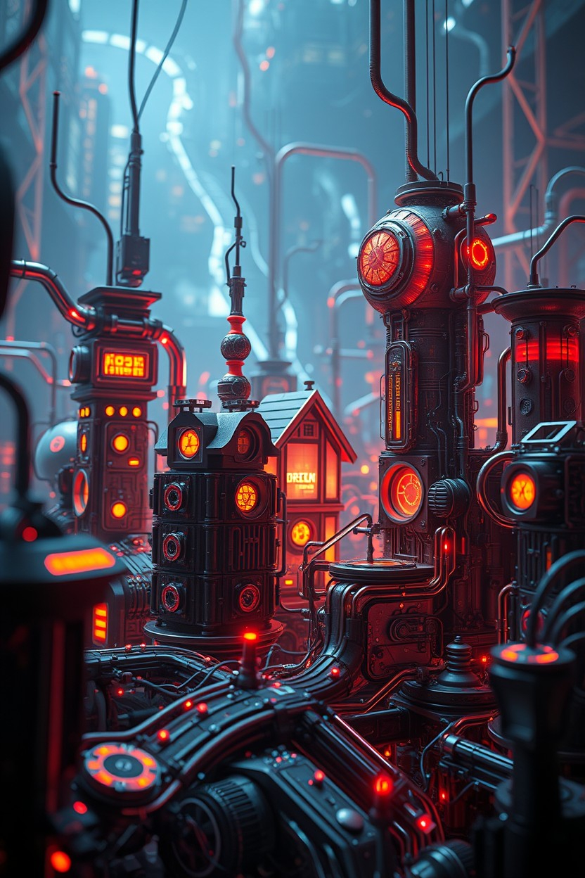 Maquette art technique of a alien village –ar 2:3 – AIFusionArt