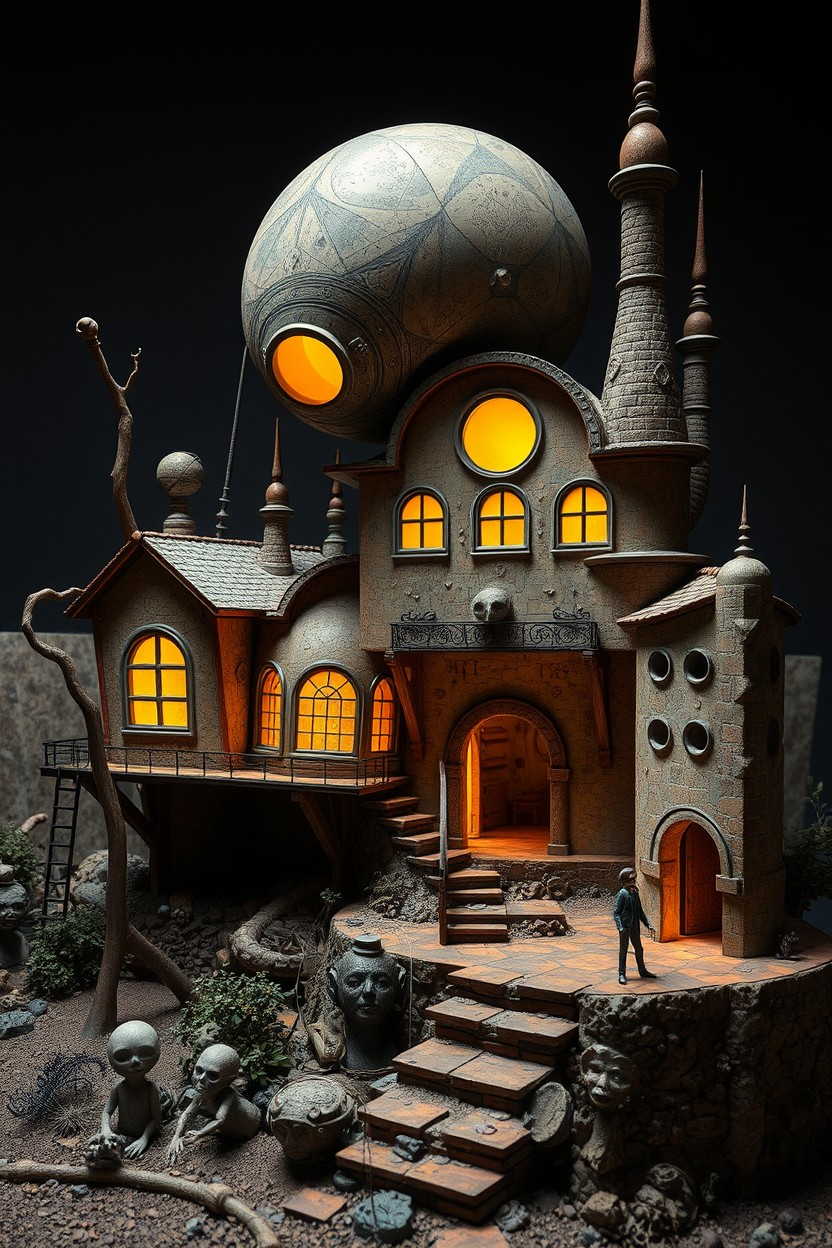 Maquette art technique of a alien village –ar 2:3 – AIFusionArt