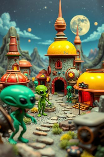 AIFusionArt - Maquette art technique of a alien village with friendly ...