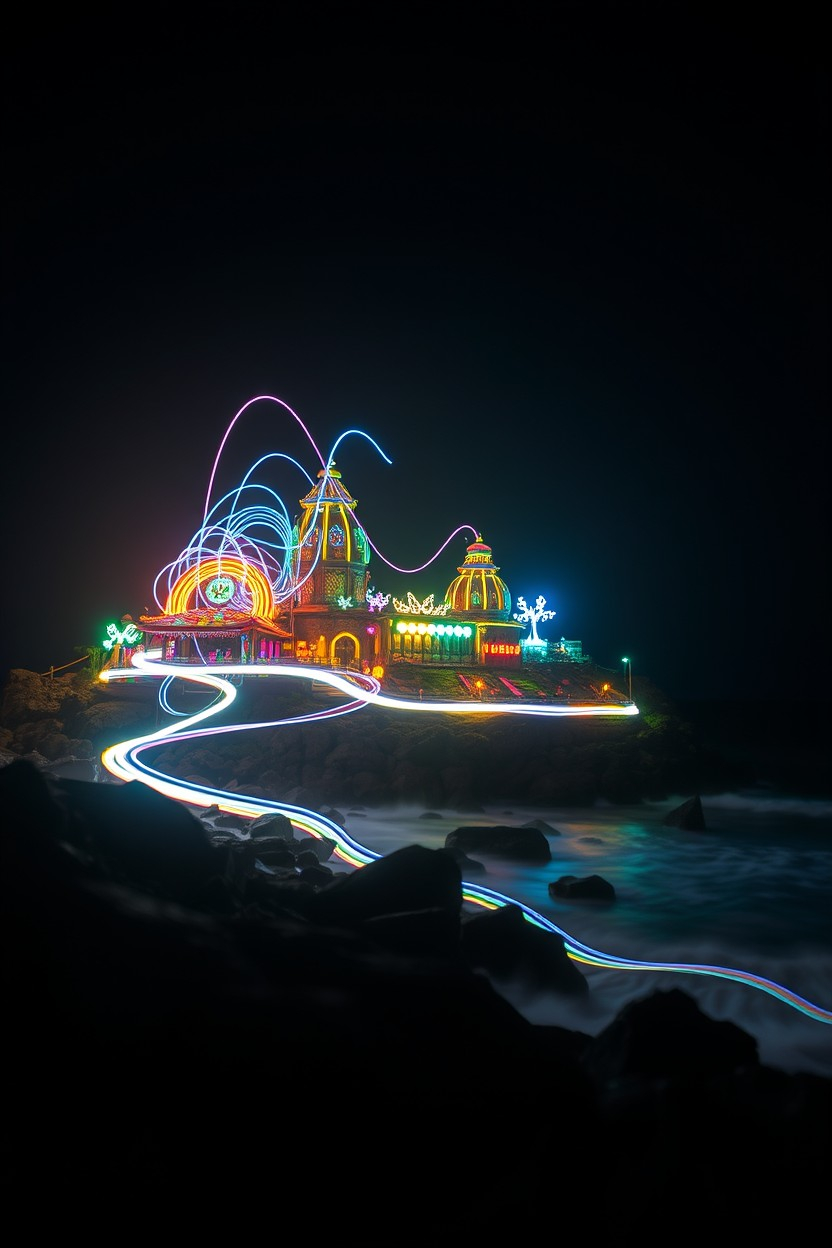 Maquette art technique of a alien village with friendly alien beings ...