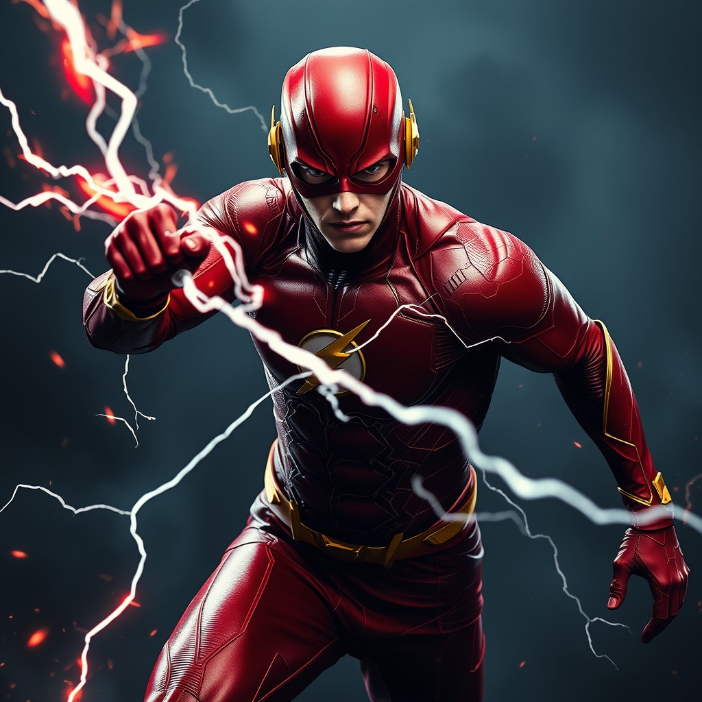 The Flash from the Justice League facing the viewer in a combat stance ...