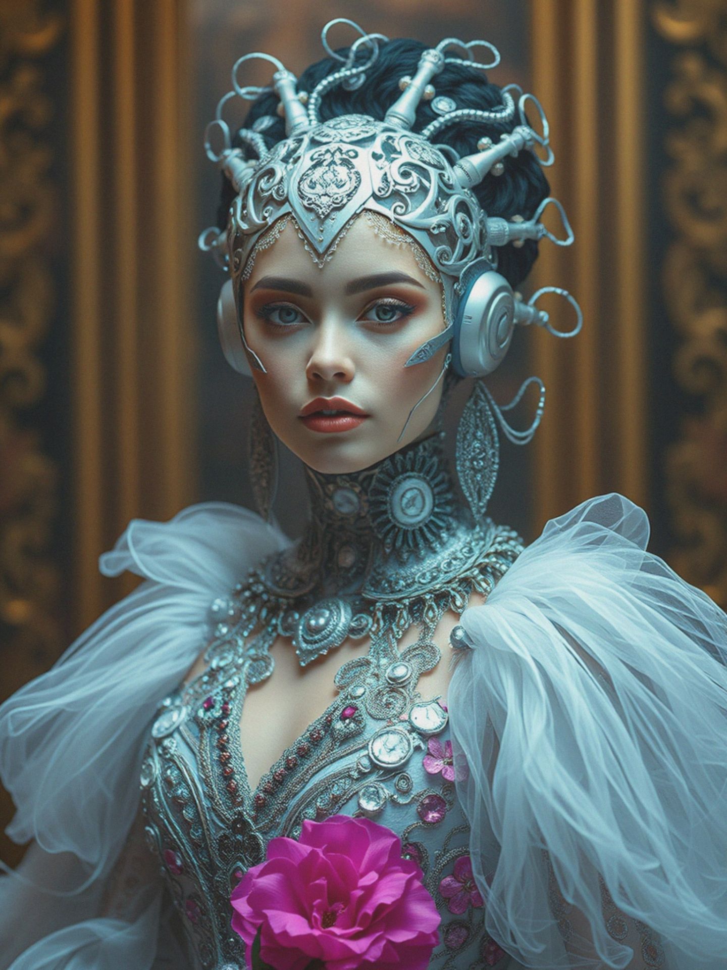 “Camila Mendes as Rococo noblewoman”, elaborate gown, huge rococo hair ...