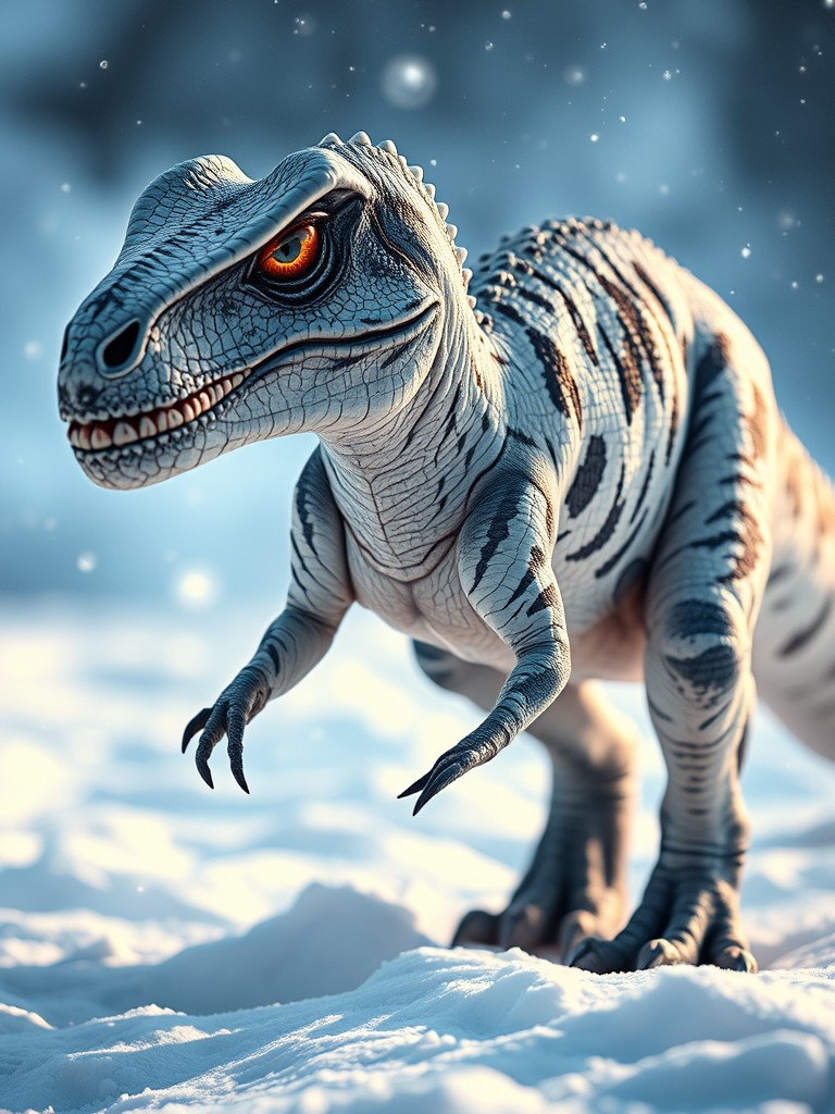 A captivating depiction of a dromaeosaurid dinosaur, possibly a ...