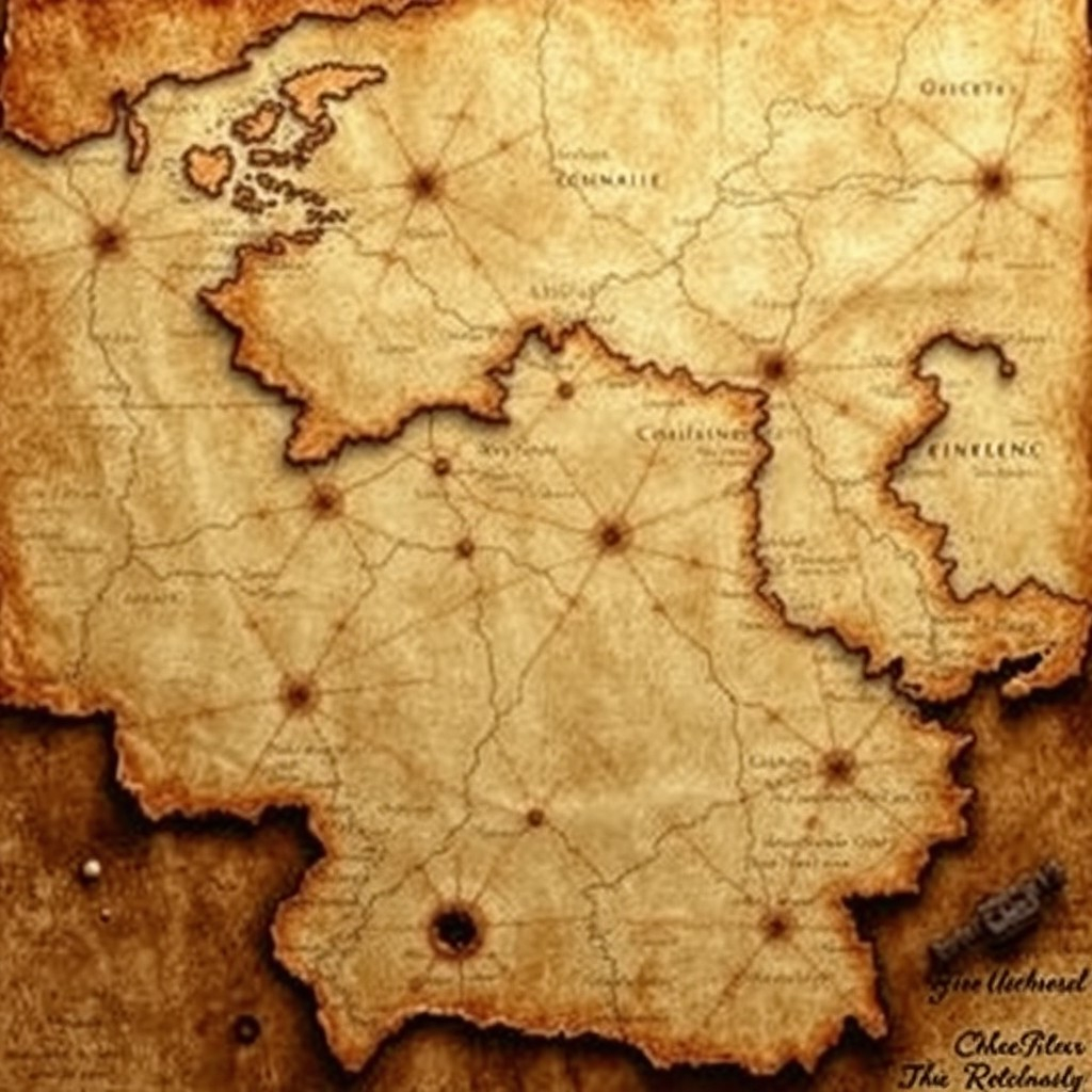 Ancient map with burned edges – AIFusionArt