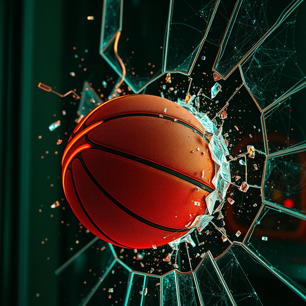 In a striking display of force and motion, a basketball is captured in ...
