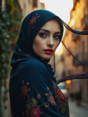 Dynamic half-body shot of a beautiful and captivating young Persian ...