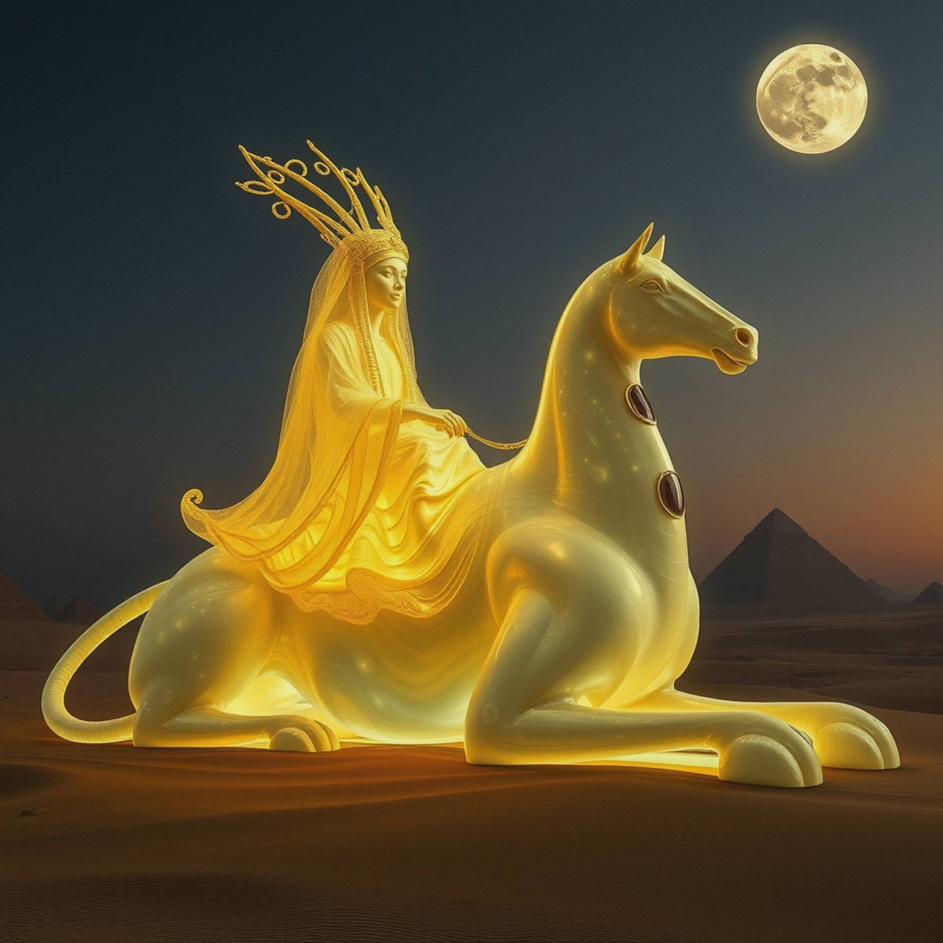 AIFusionArt - the sphinx in Egypt, The queen of Sheba is is riding the ...