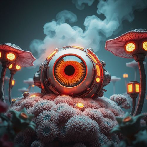 A photograph of a colossal human eyeball resting gently on a bed of ...