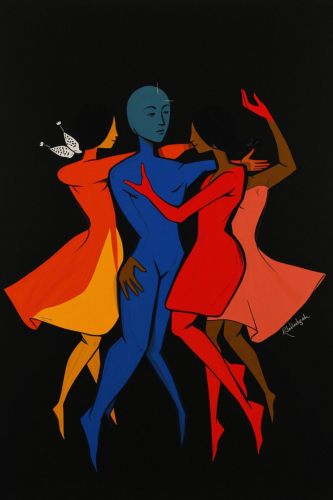 Abstract style, bold colors and shapes intertwined, express strong ...