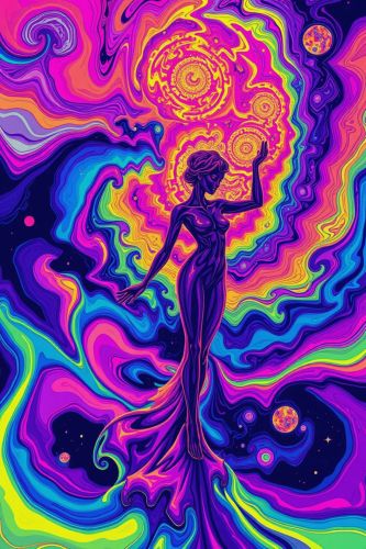 Abstract style, bold colors and shapes intertwined, express strong ...