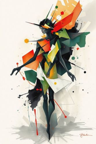 Abstract style, bold colors and shapes intertwined, express strong ...