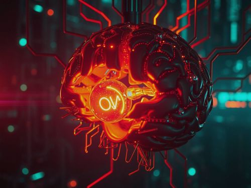 Floating cloud of thoughts entering a glowing brain made of futuristic ...