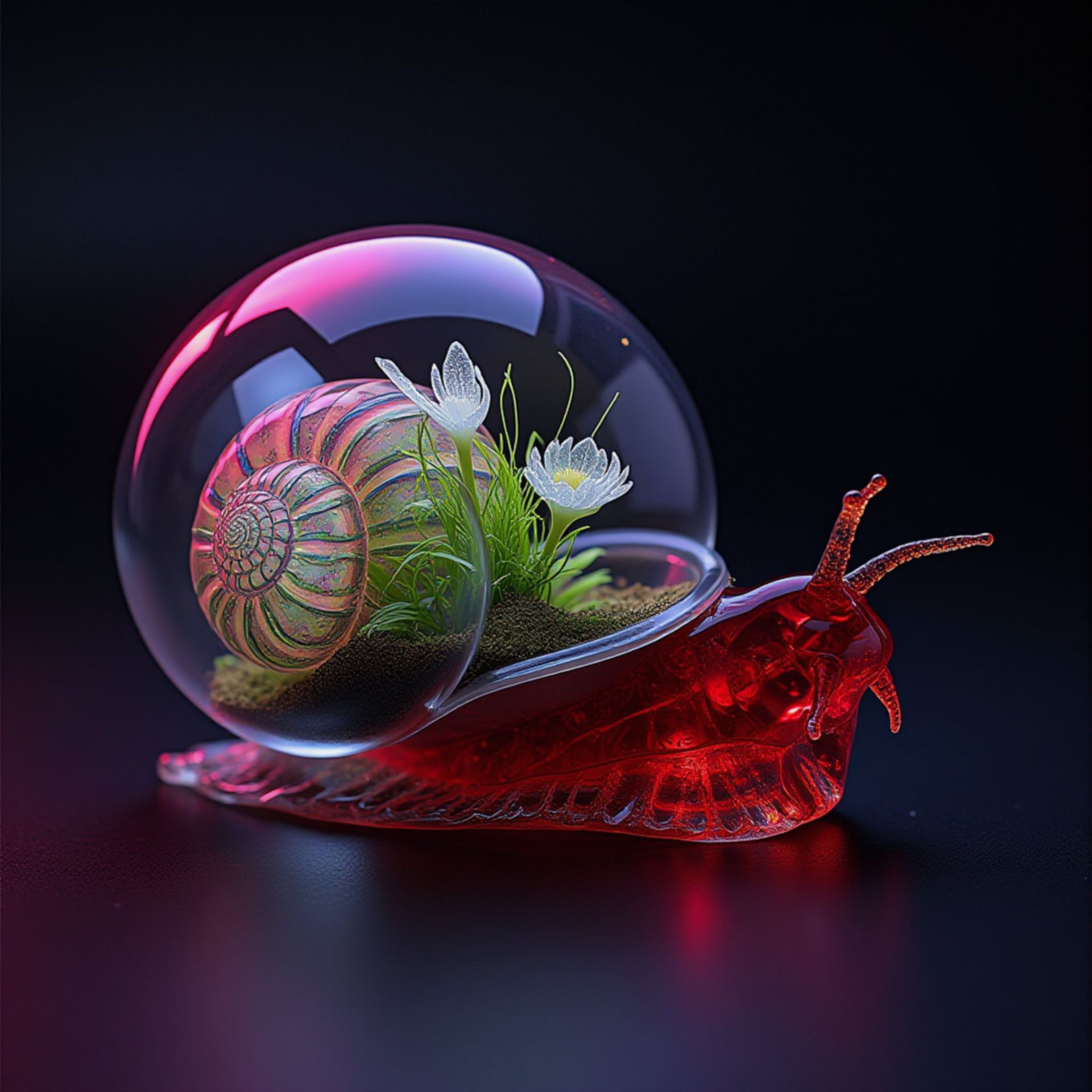 AIFusionArt - A transparent glass snail-shell filled with ...