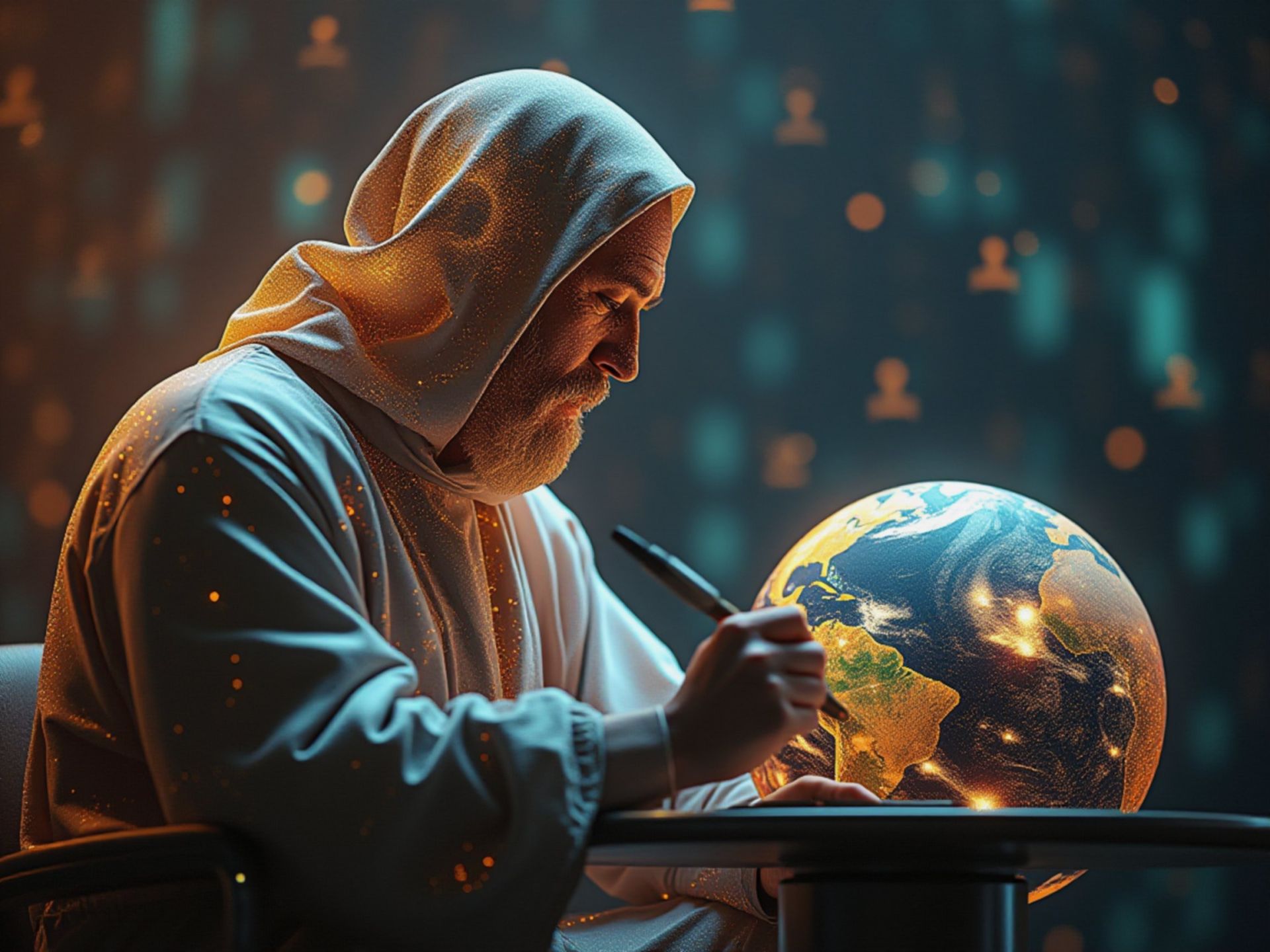 An astral coder, their form a constellation of living algorithms, maintains the cosmic source ...