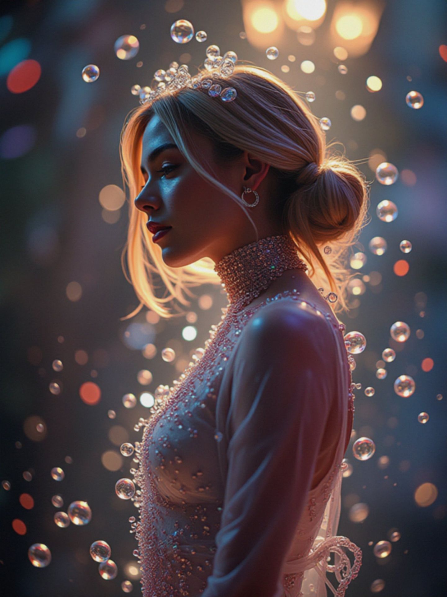 AIFusionArt - A beautiful girl made from streams of bubbles, reflection ...