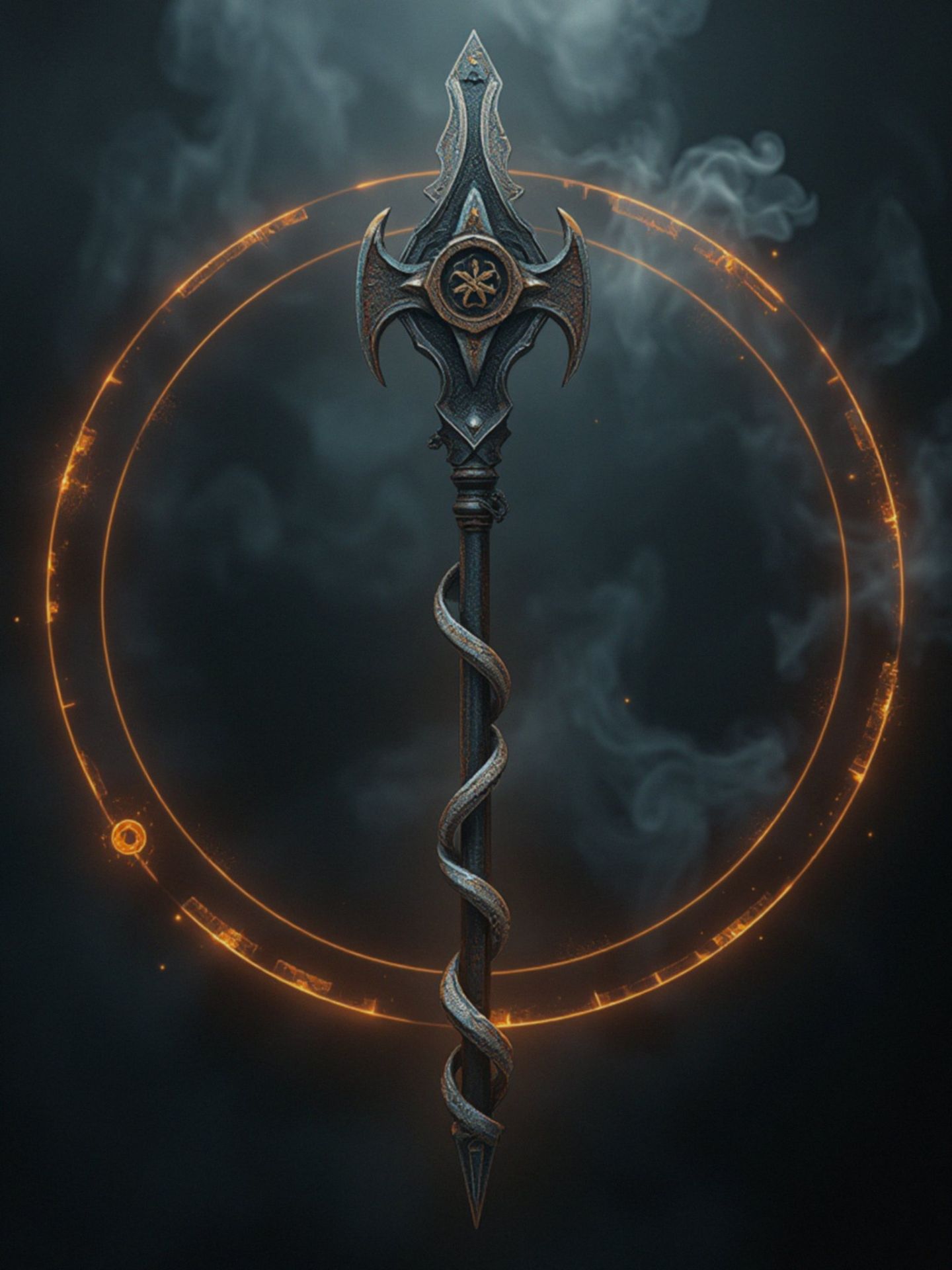 A powerful staff made of bones and dark magical crystals, depicted in ...