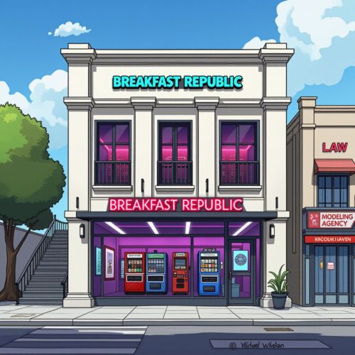 Facade and structure A white building with large square columns. The ...